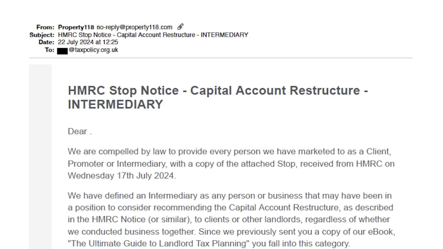 What to do if you received an HMRC stop notice from Property118?